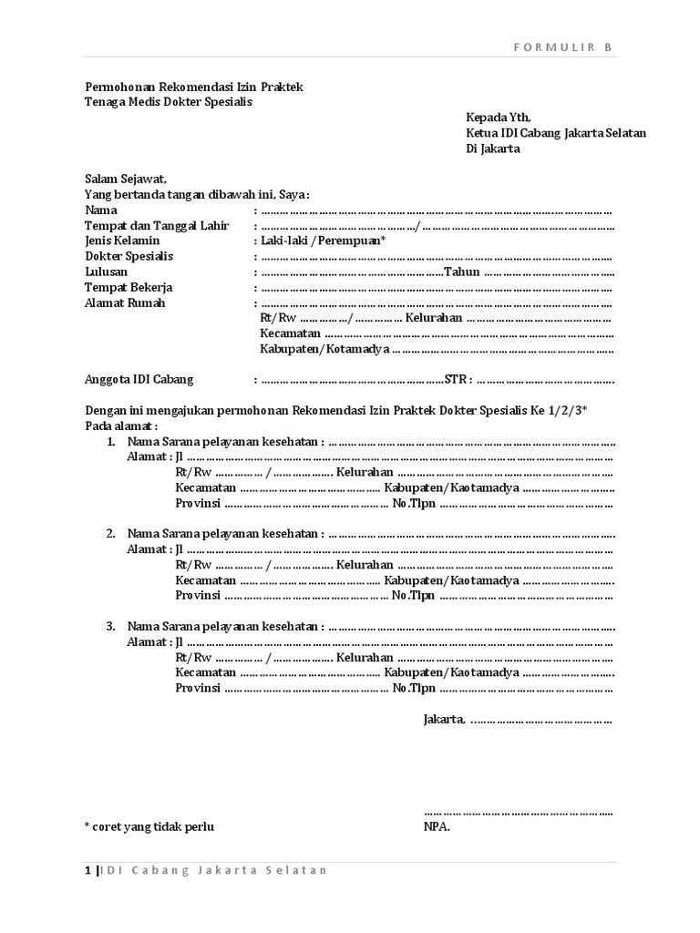 Form Dokter Spesialis Idi Jaksel-1 | PDF | Hukum