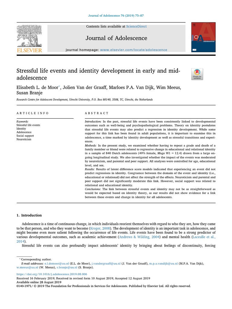 Stressful Life Events and Identity | PDF | Adolescence | Identity ...
