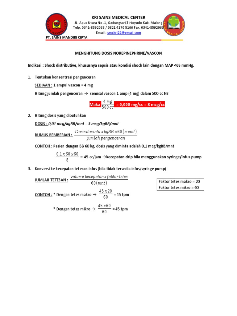 Menghitung Dosis Norepinephrine | PDF