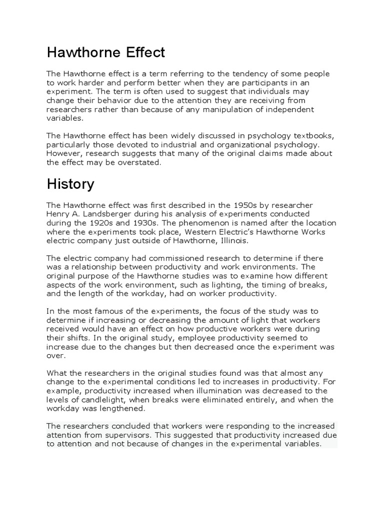 Hawthorne Effect | PDF | Experiment | Scientific Method