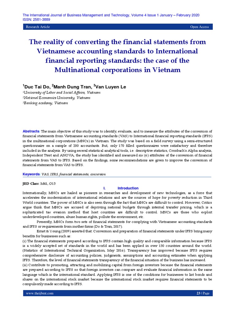 The Reality of Converting The Financial Statements From Vietnamese ...