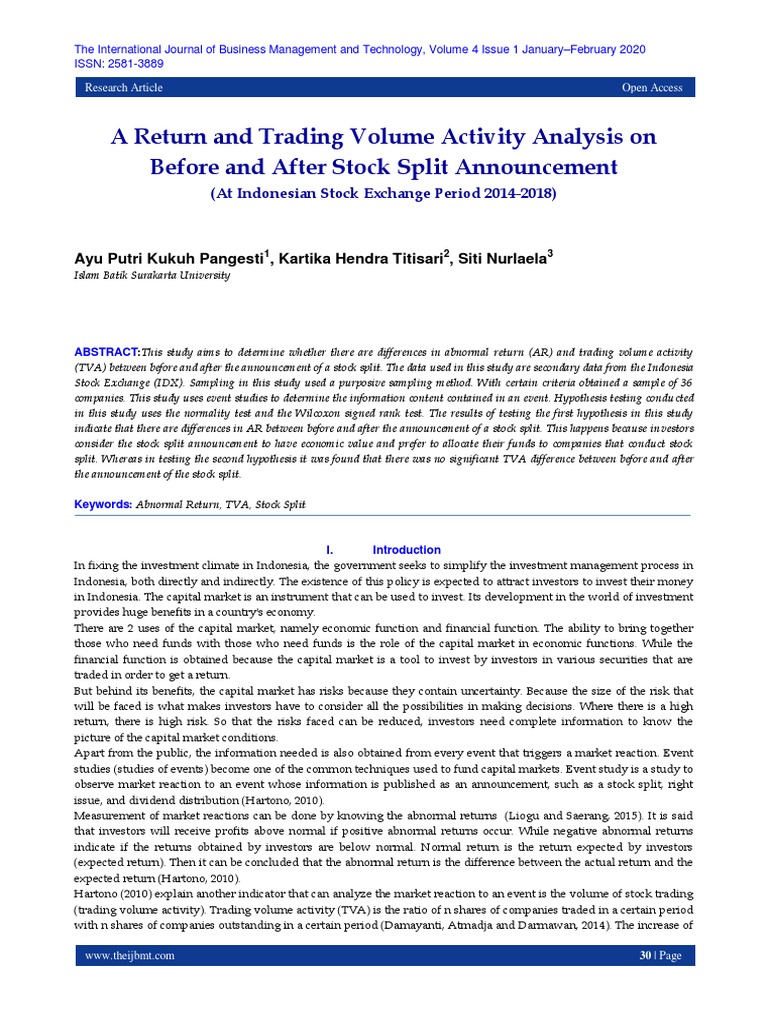 A Return and Trading Volume Activity Analysis On Before and After Stock ...