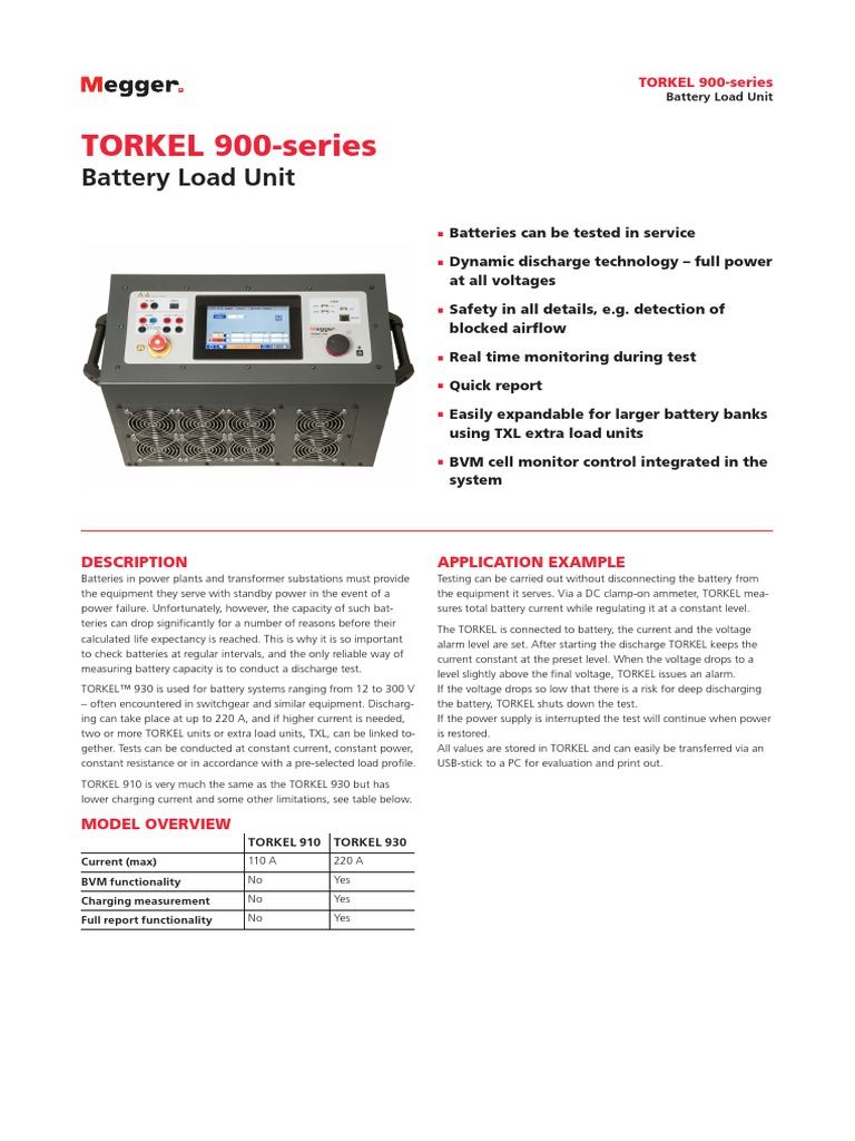 TORKEL 900-Series: Battery Load Unit | PDF | Usb | Mains Electricity
