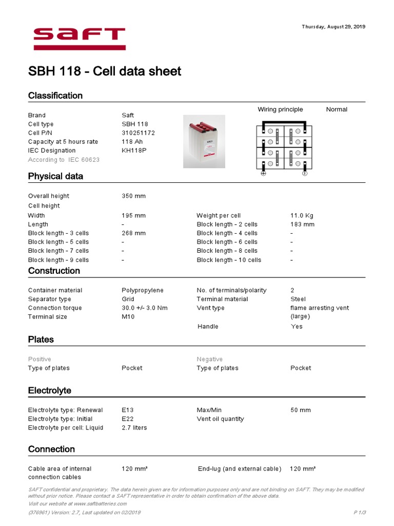 SBH 118 - Cell Data Sheet: Classification | PDF | Electrical ...