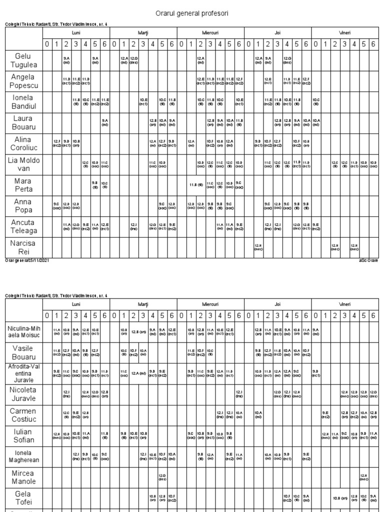 Orar 14 AM Profesori | PDF
