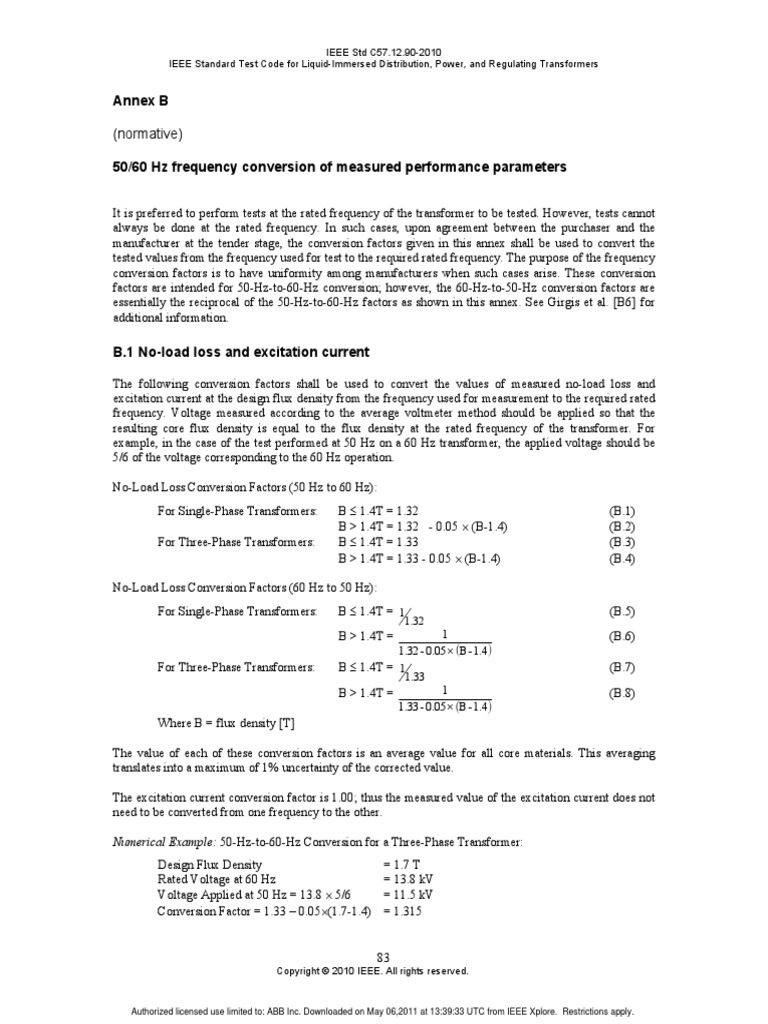 IEEE - STD C57.12.90-2010 CONVERSION 50-60HZ | PDF | Decibel | Transformer