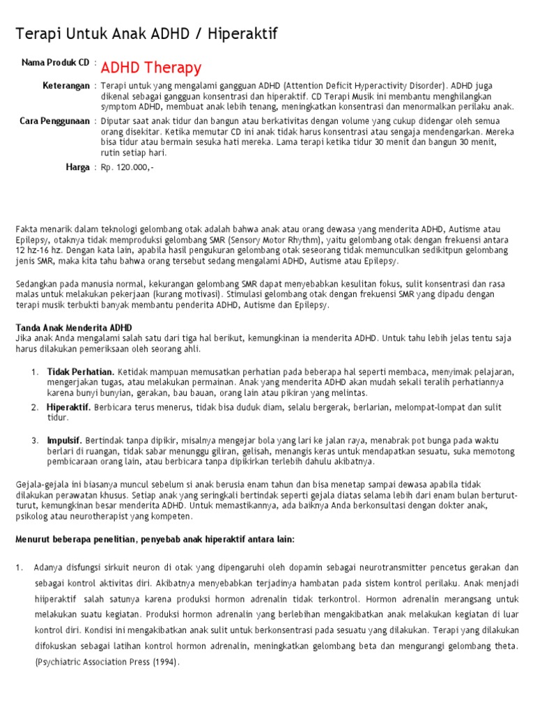 Terapi Untuk Anak ADHD | PDF