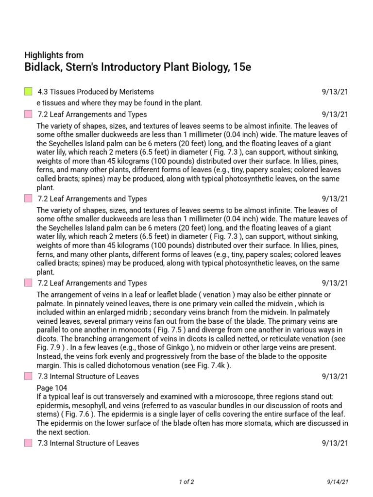 Bidlack, Stern's Introductory Plant Biology, 15e-Highlights LEAF | PDF ...