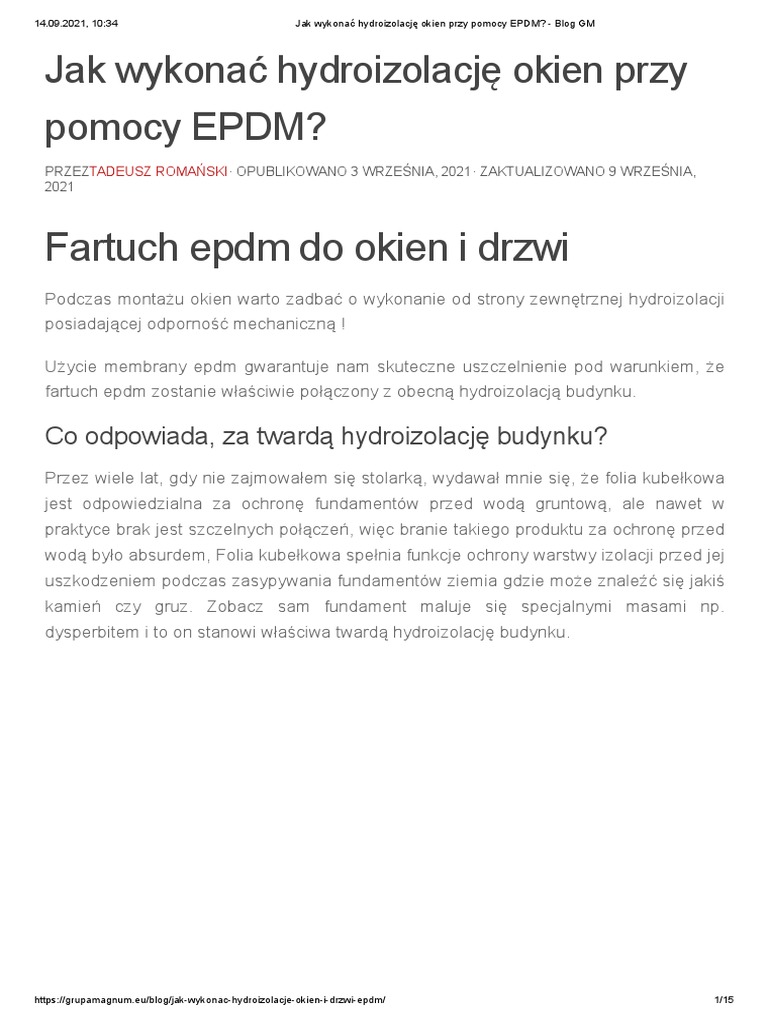 Jak Wykonać Hydroizolację Okien Przy Pomocy EPDM? | PDF