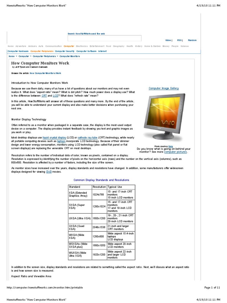 How Computer Monitors Work: CRT LCD | PDF | Computer Monitor | Display ...