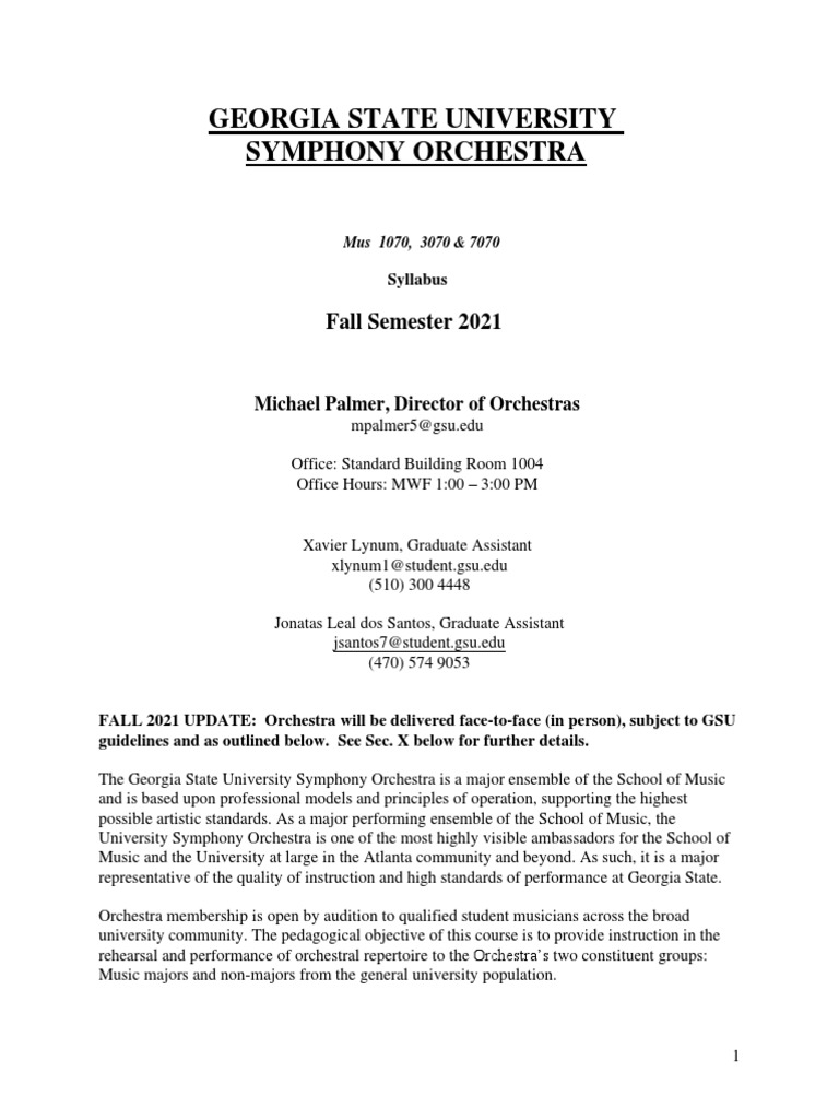 Gsu Orchestra Syllabus - Aug2021 | PDF | Orchestras | Audition