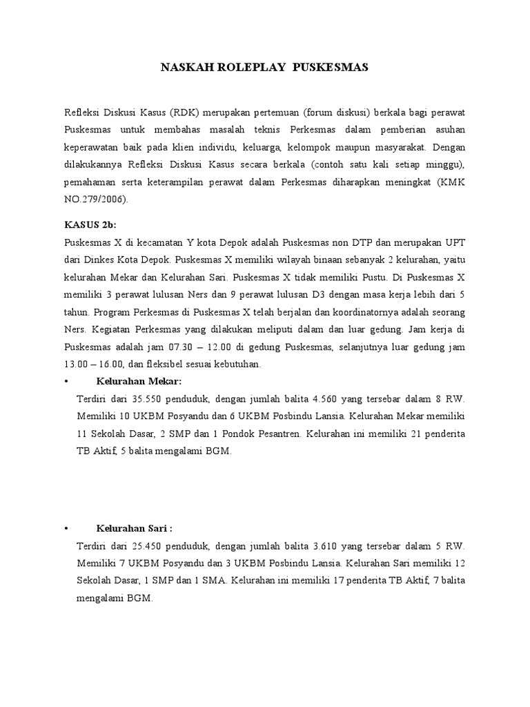 Naskah Roleplay RDK Puskesmas Mekar | PDF
