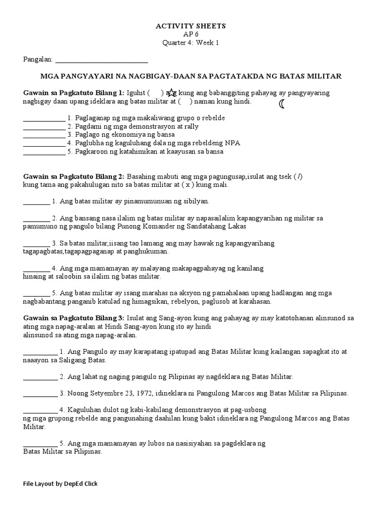 AP 6 Activity Sheet Q4 W1 | PDF