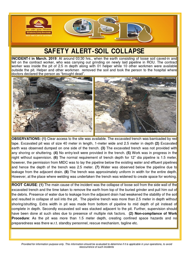 Safety Alert - 20122019 - Soil Collapse - Rou | PDF | Personal ...