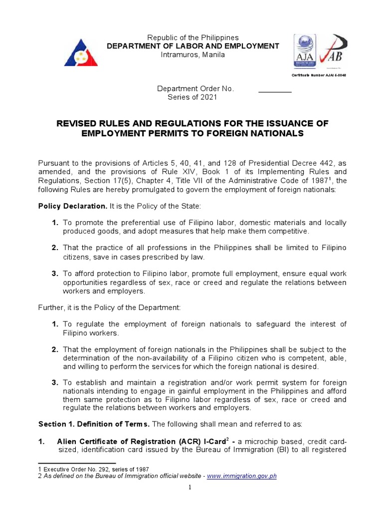 Revised Rules and Regulations For The Issuance of Employment Permits To ...