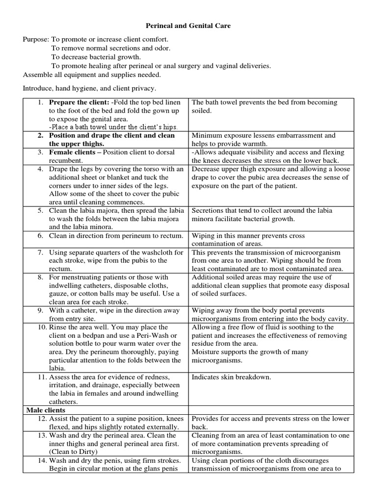 Perineal and Genital Care Checklist | PDF | Labia | Mammal Reproductive ...