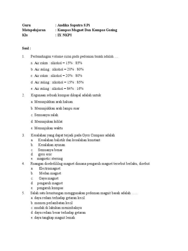 Soal Ujian Kompas Magnet Dan Kompas Gasing Kls 11 | PDF | Metode ...