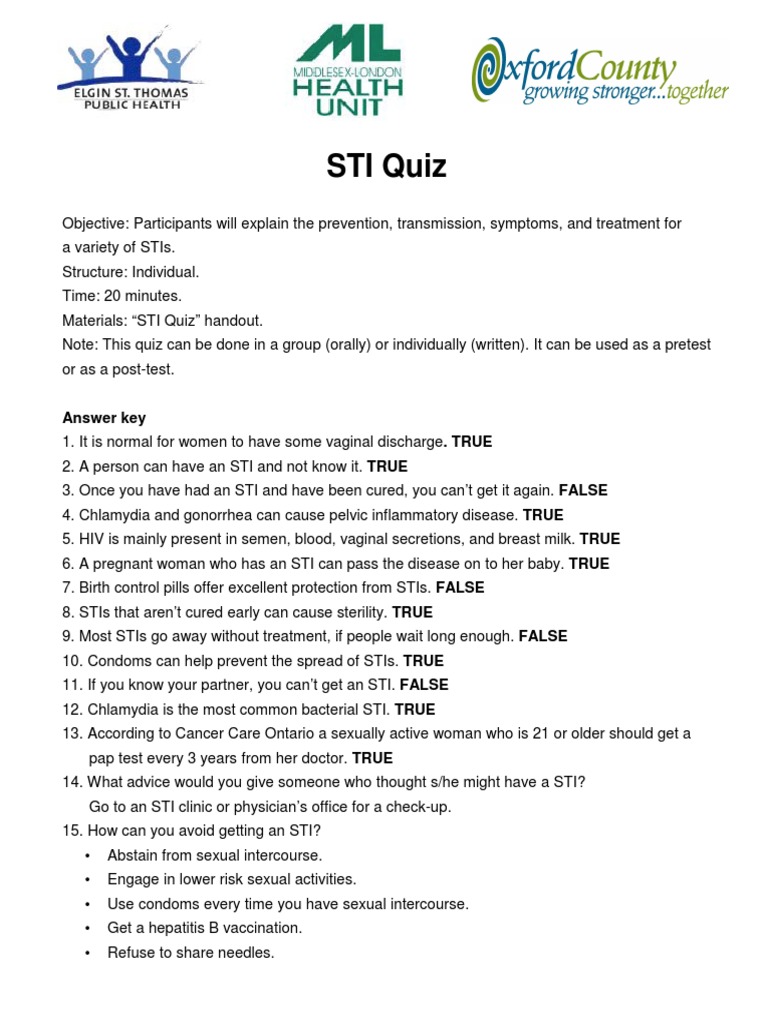 STI Quiz: True or False Statements | PDF | Sexually Transmitted ...