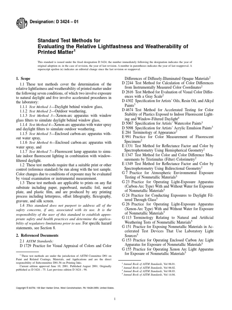 ASTM-D3424-Color Fastness in Sunlight | PDF | Ultraviolet | Exposure ...