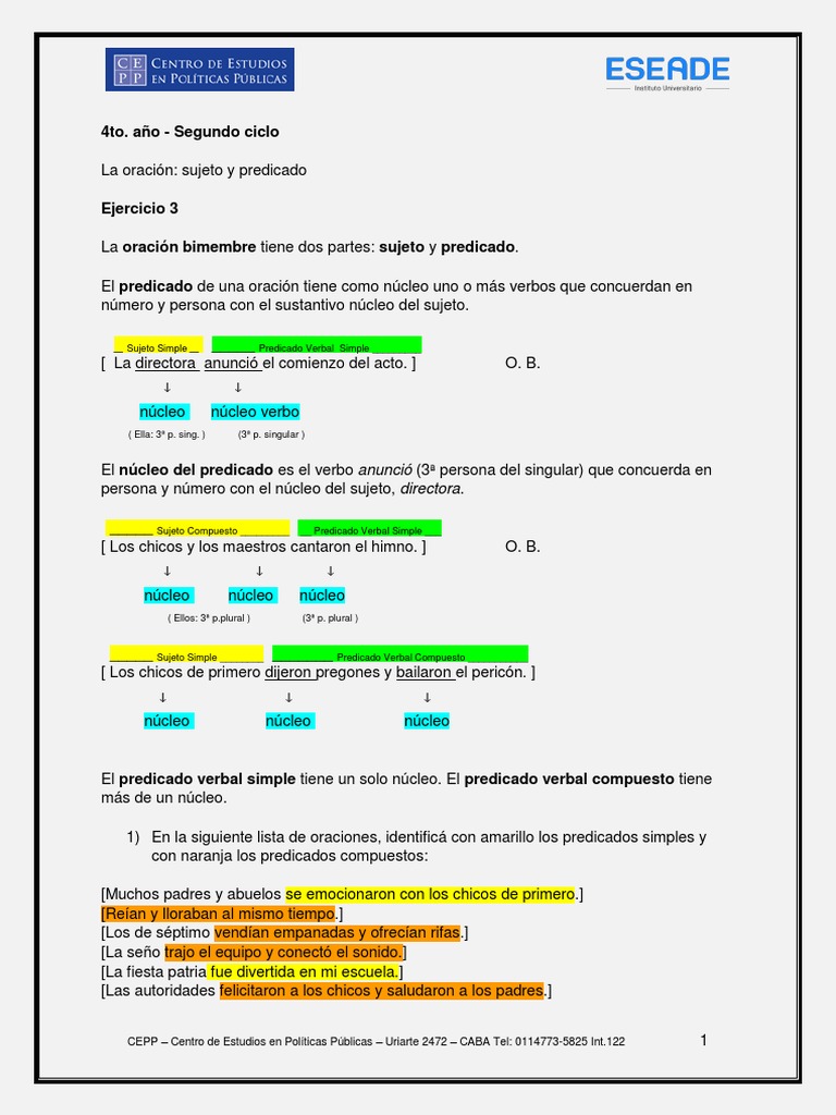 La Oración Sujeto y Predicado Ejercicio 3 Clave de Corrección | PDF ...