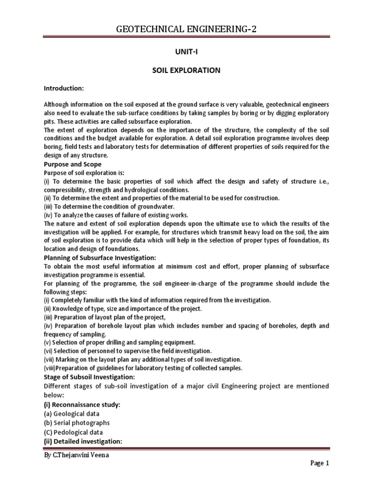 Geotechnical Engineering-2: Unit-I Soil Exploration | PDF ...