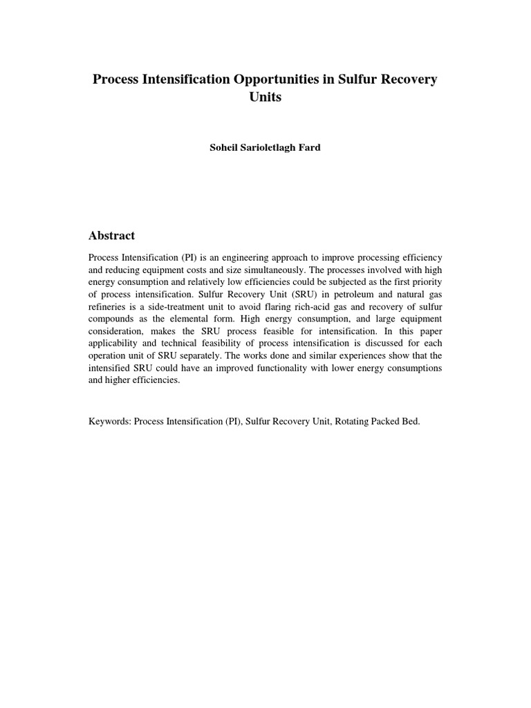 Process Intensification Opportunities in Sulfur Recovery Units | PDF ...