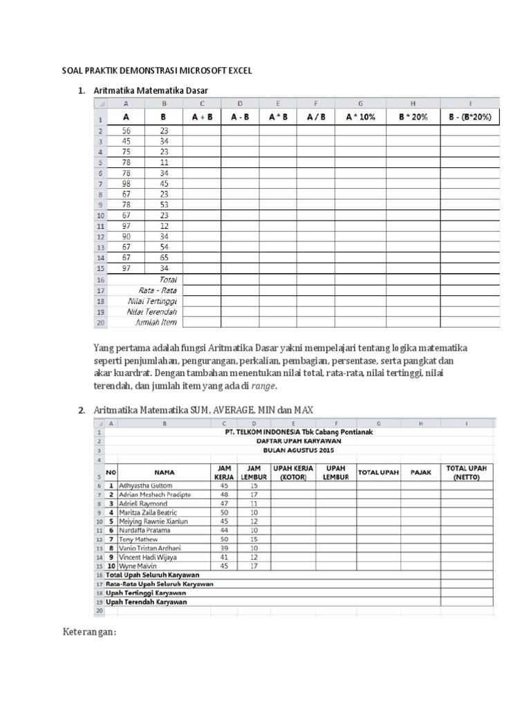 Soal Praktik Demonstrasi Microsoft Excel | PDF | Metode & Bahan Ajar