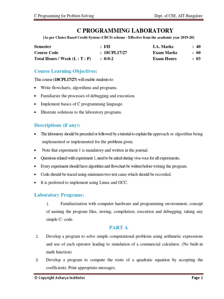 Updated CPL Manual 2019-20 | PDF | Computer Programming | Algorithms