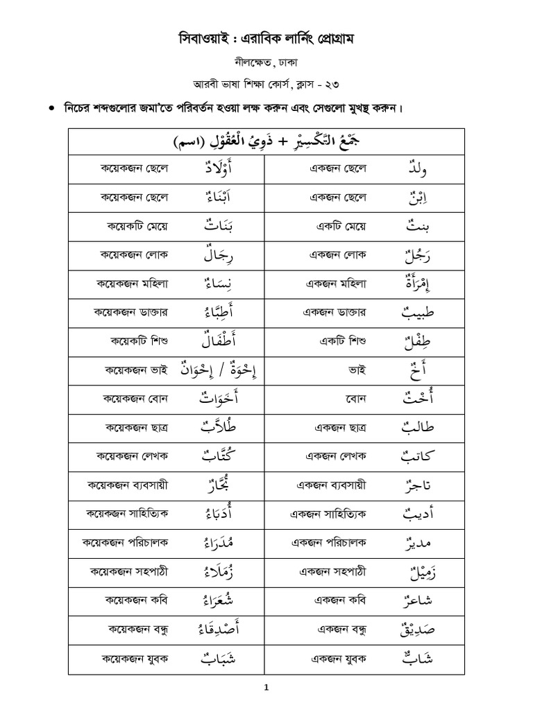Sibawayh: Arabic Learning Program: 23rd | PDF