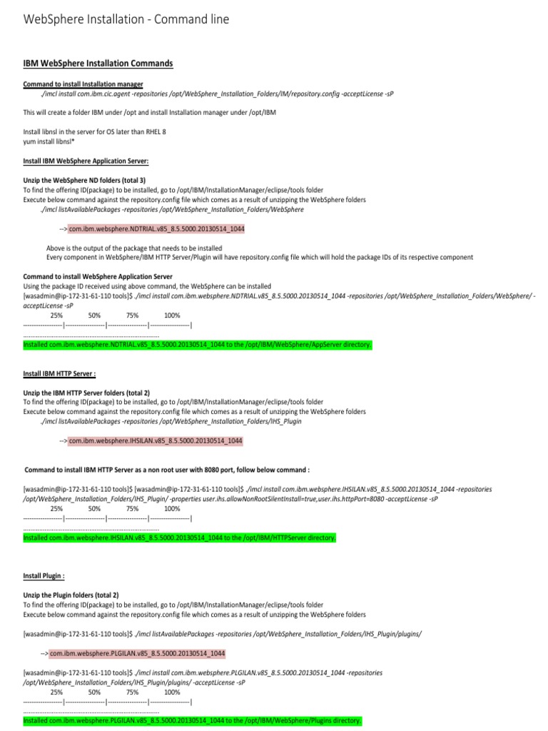 WebSphere Installation - Command Line | PDF | Zip (File Format) | Directory (Computing)