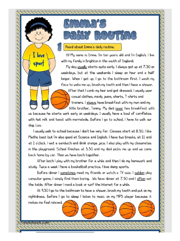 Emma's Daily Routine - Reading Worksheet | PDF