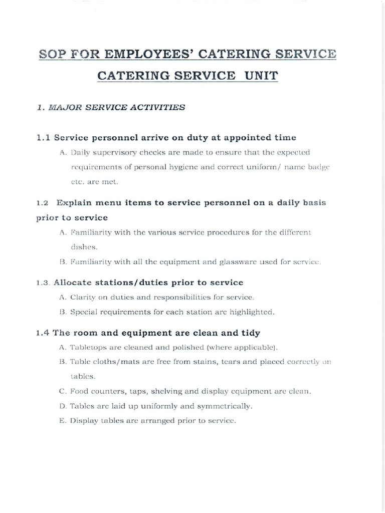 SOP Employee Catering Service | PDF
