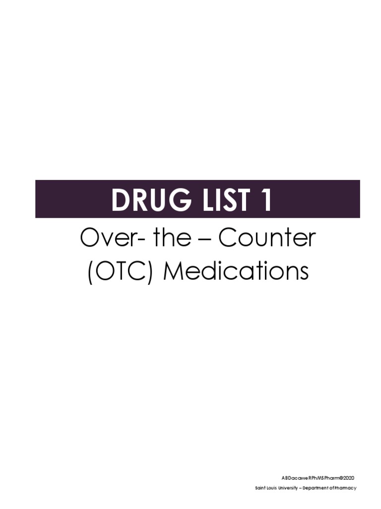 Drug List 1: Over-The - Counter (OTC) Medications | PDF | Analgesic ...