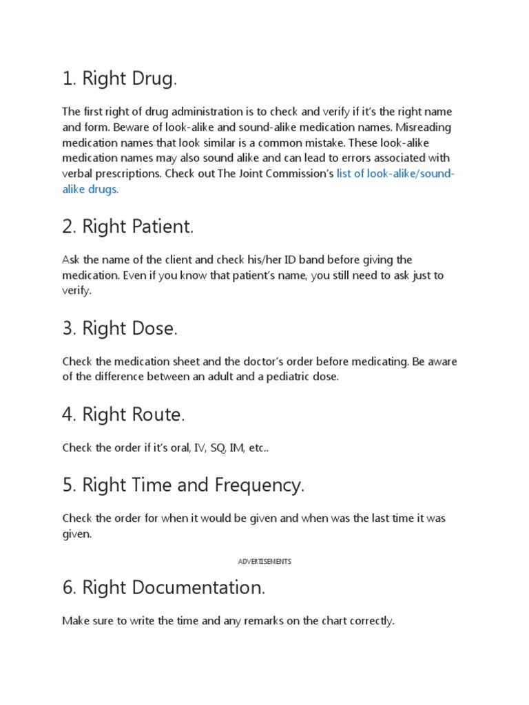 The Ten Rights of Safe Drug Administration | PDF
