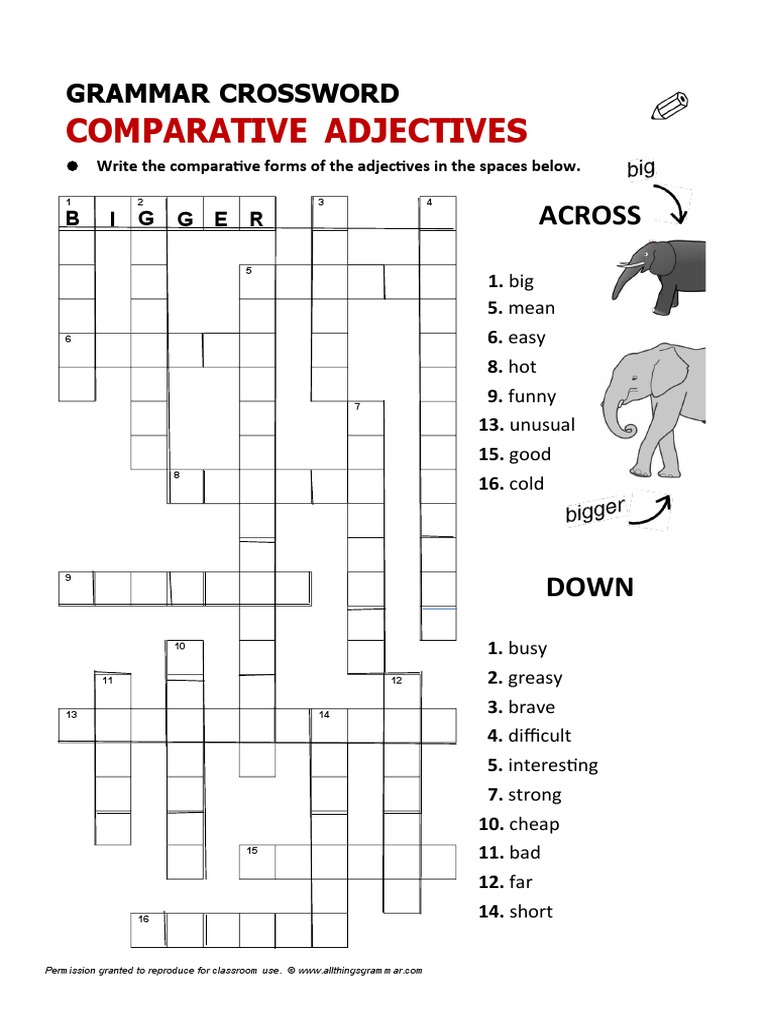 Comparative Adjectives: Grammar Crossword | PDF