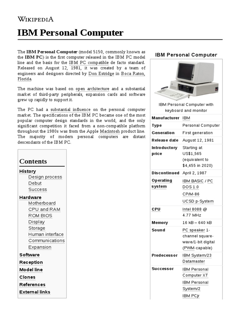 IBM Personal Computer | PDF | Ibm Pc Compatibles | Microcomputers