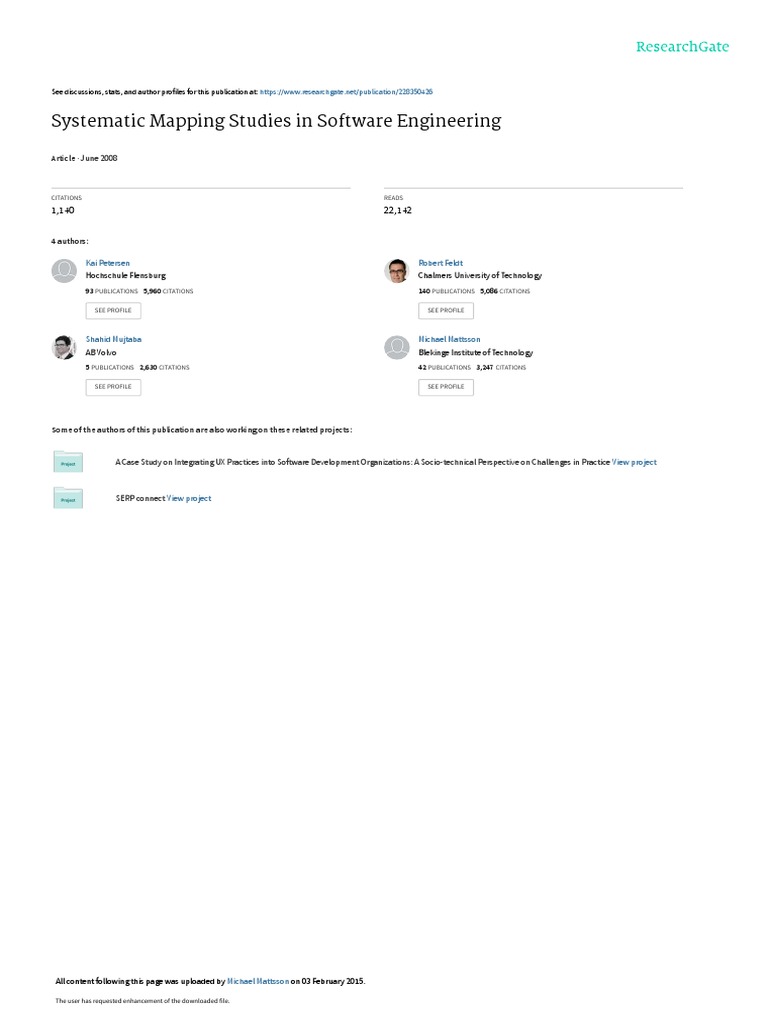 Systematic Mapping Studies in Software Engineering: June 2008 | PDF | Systematic Review | Evaluation