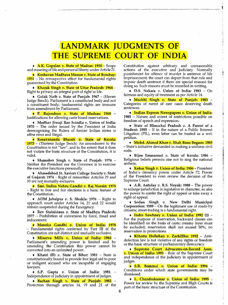 Landmark Judgments of The Supreme Court of India: Ultra Vires and ...