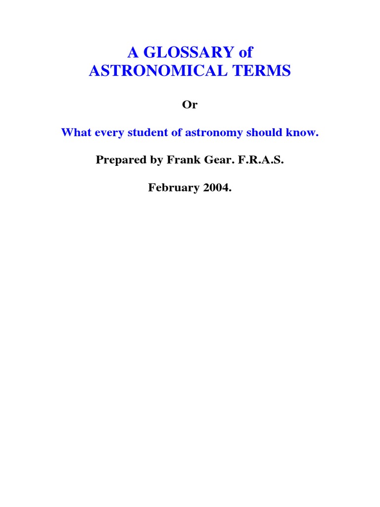 A Glossary of Astronomical Terms or What | PDF | Stars | Sun