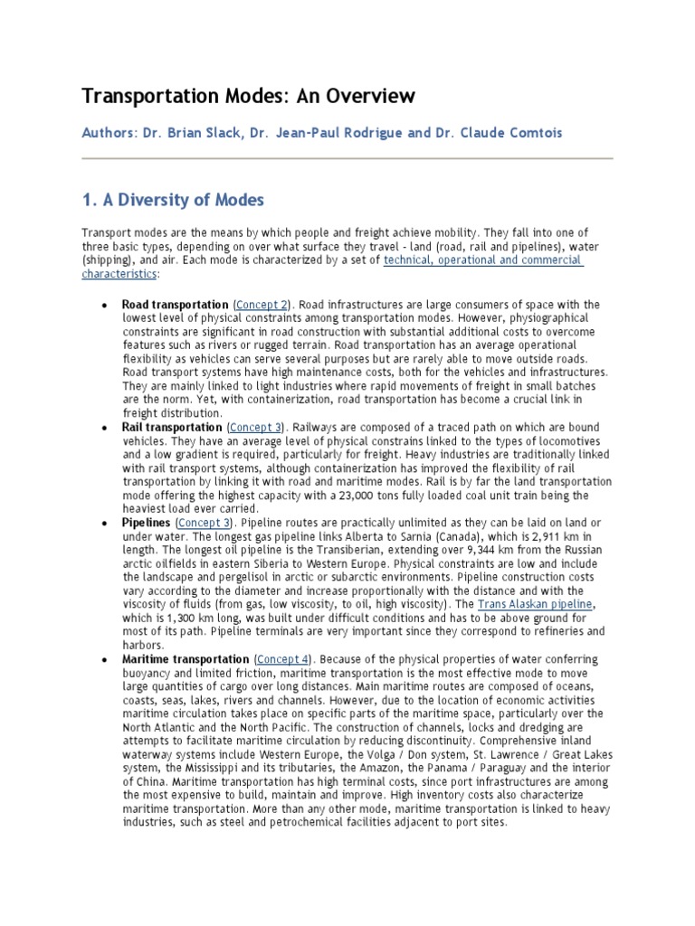 Transportation Modes: An Overview: 1. A Diversity of Modes | PDF ...
