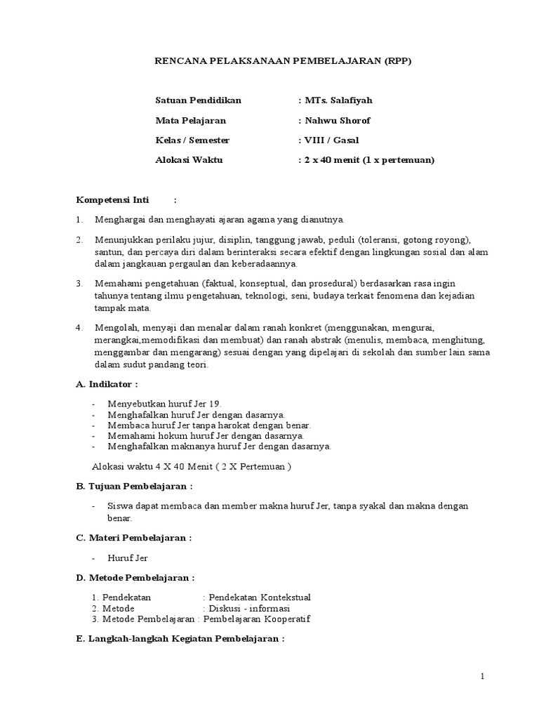 RPP Nahwu Kelas 8 | PDF