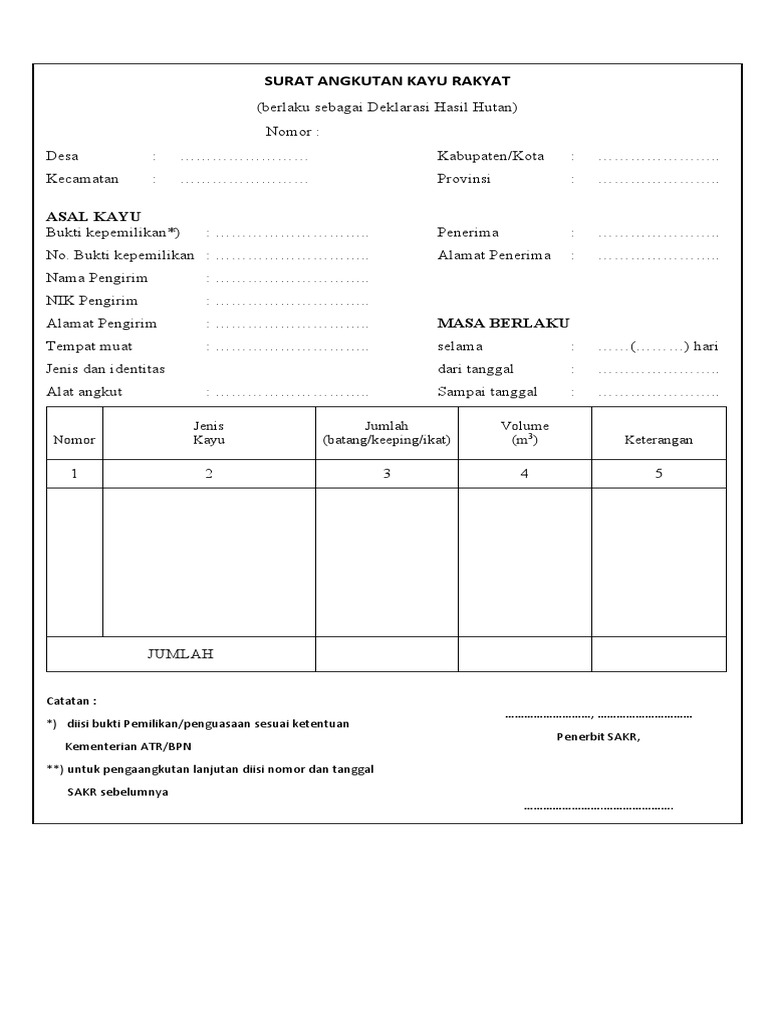 Format Surat Angkutan Kayu Rakyat | PDF
