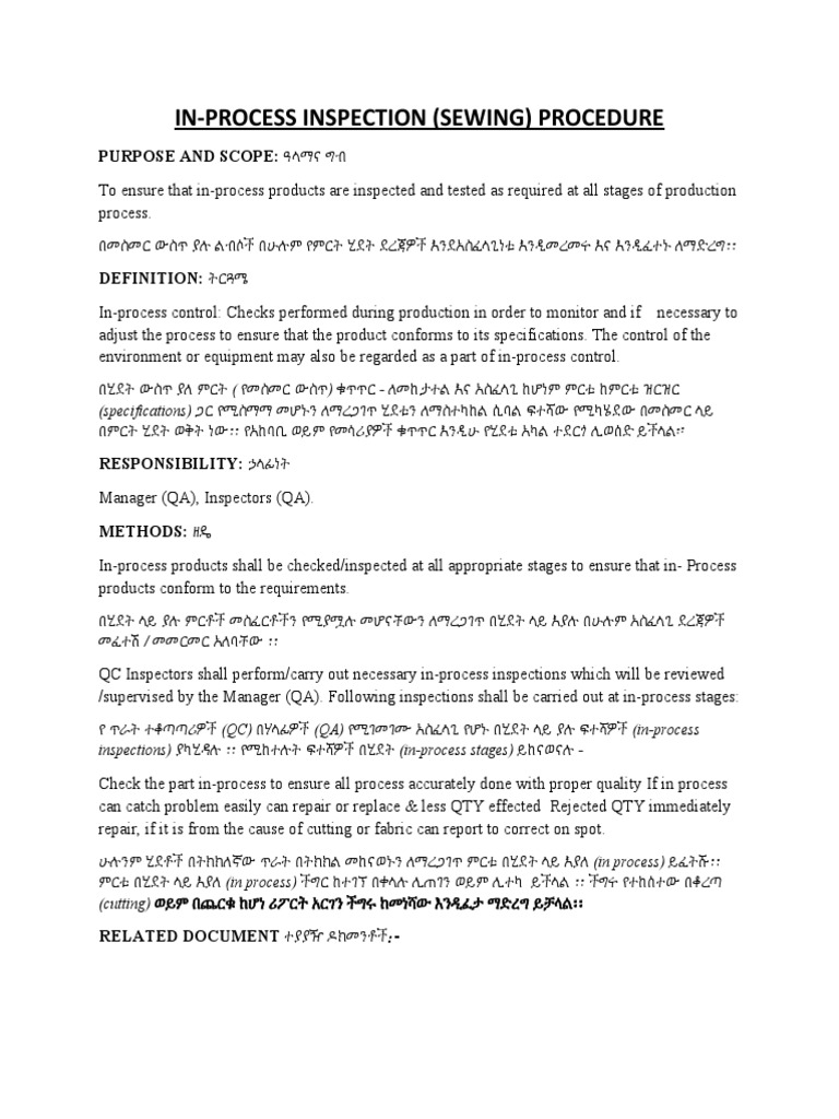 SOP For Inline/ Endline/ Final QC | PDF | Quality | Business