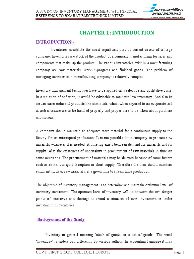 BEL Project Final | PDF | Inventory | Prices