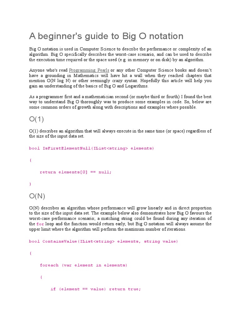 A Beginner S Guide To Big O Notation Programming Pearls Pdf Logarithm Time Complexity