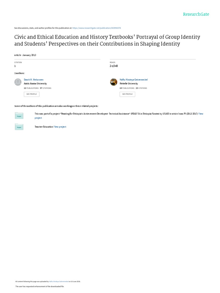 Civic and Ethical Education and History Textbooks Portrayal of Group ...
