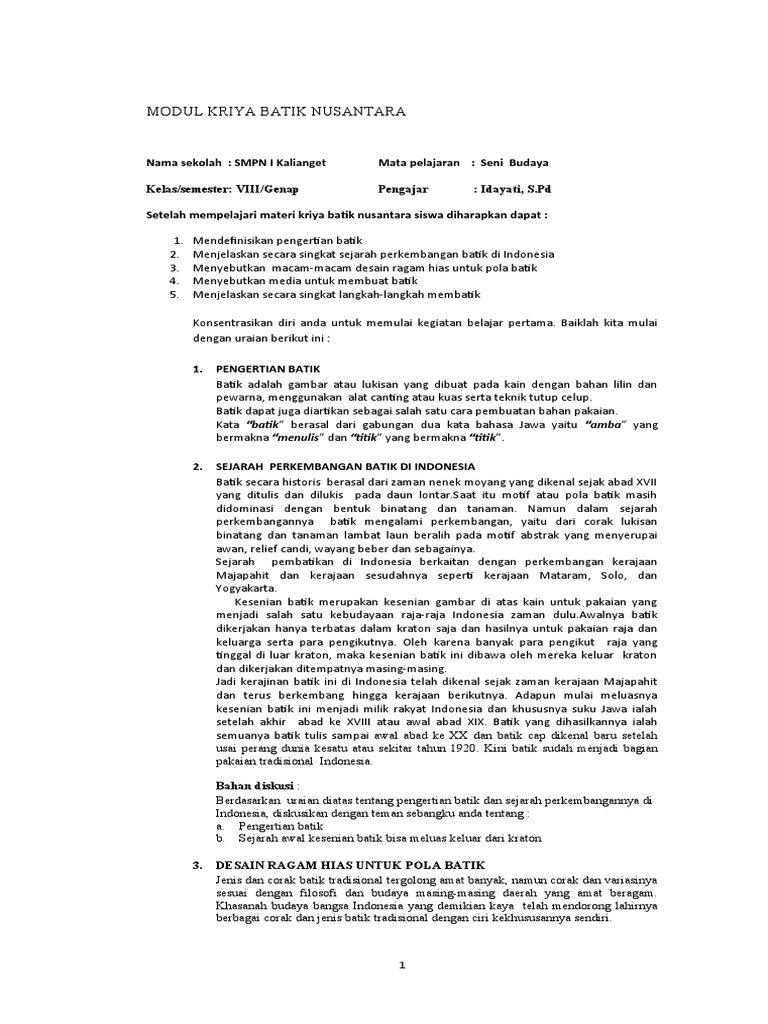 Modul Kriya Batik Nusantara | PDF
