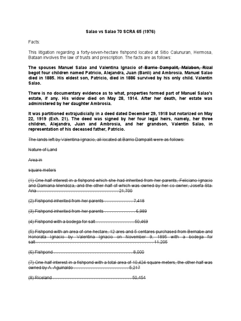 Salao Vs Salao 70 SCRA 65 | PDF | Trust Law | Lawsuit
