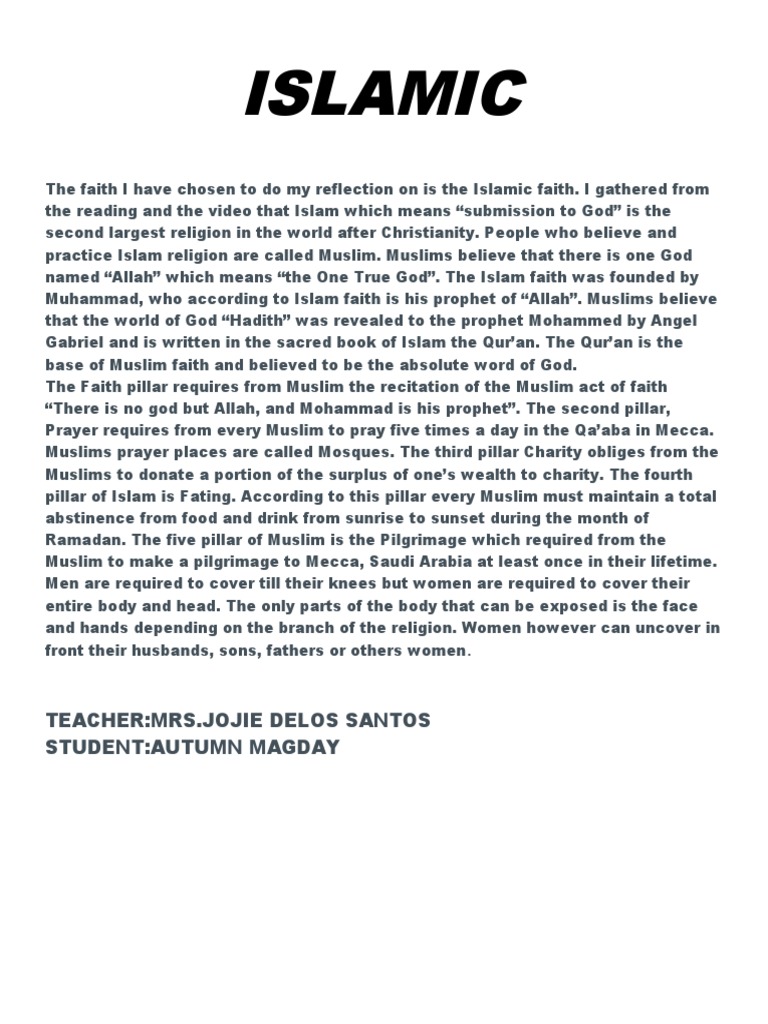 Islamic: - Teacher:Mrs - Jojie Delos Santos Student:Autumn Magday | PDF