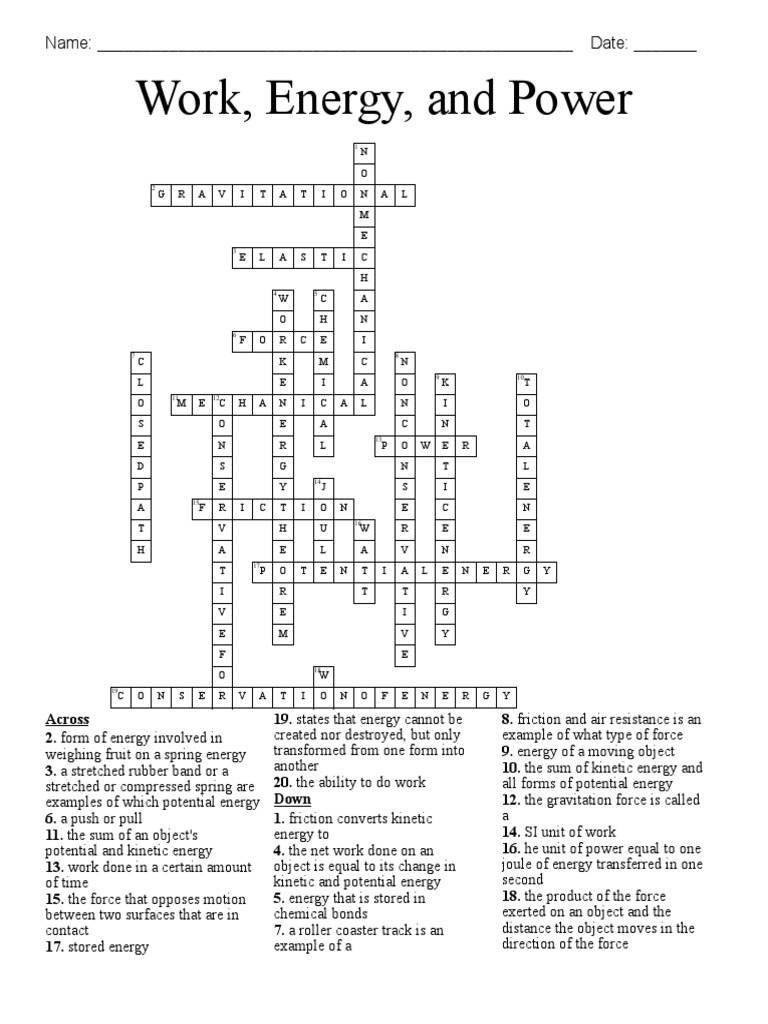 Work Energy and Power Answer Key | PDF | Potential Energy | Force